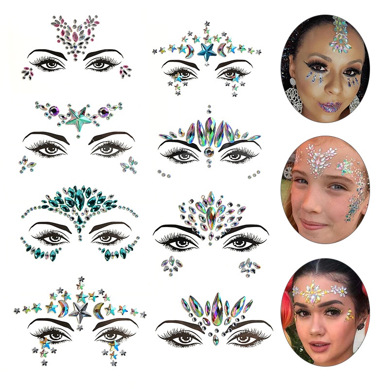 Glitter Face Jewels Sticker Acrylic Rhinestone Moon Star Style Sticker ...