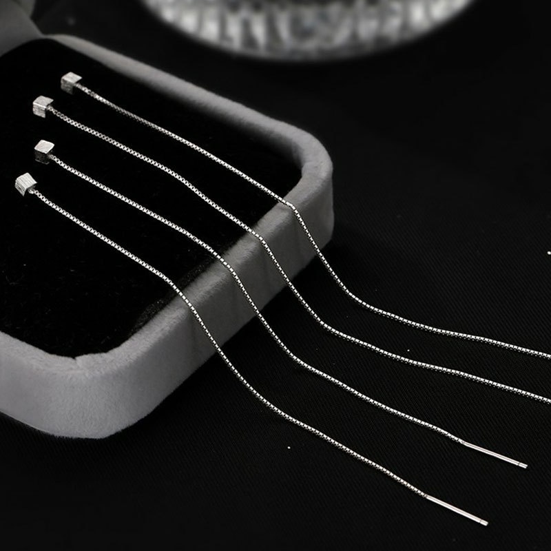 S925 Hikaw Silver Long Threader Earings Square Earrings for Piercing ...