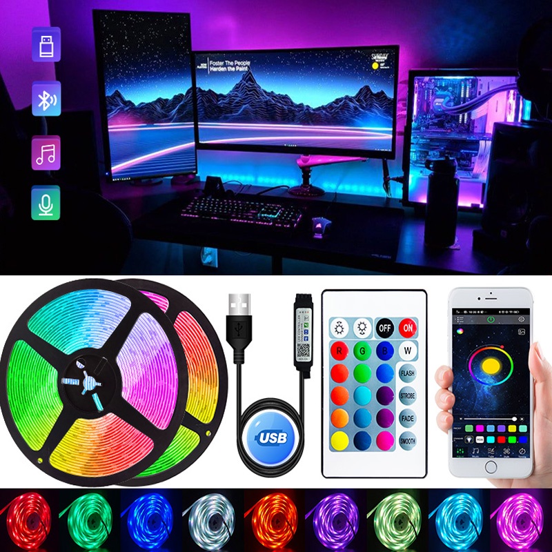 [A set of 5M light bars] USB powered music sync LED light bar home TV ...