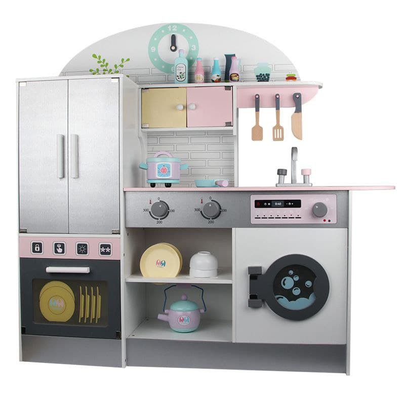 BYJ Wooden Japanese Gray Kitchen with Ref Pretend Play Set for Kids ...