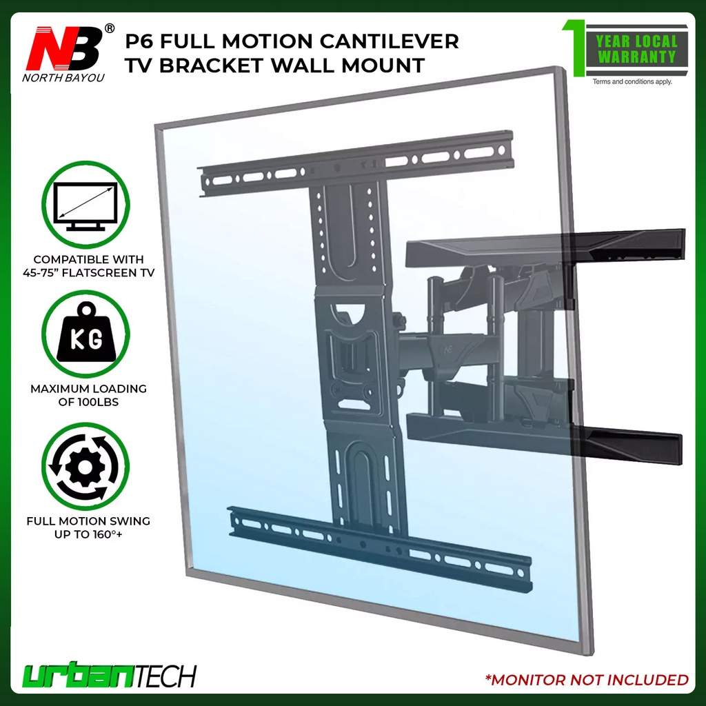 North Bayou NB P6 Full Motion Swing Cantilever TV Bracket Wall Mount ...