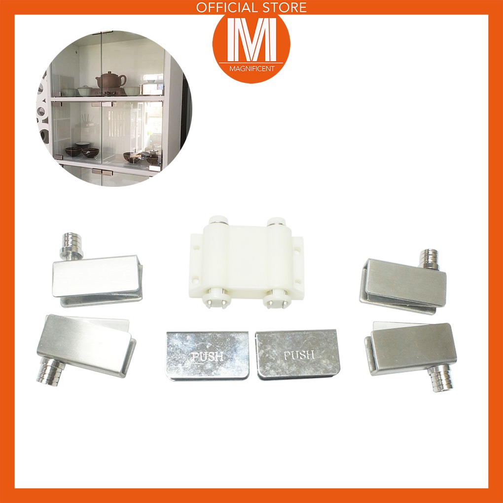 Push Open Stainless Hinge Catch Complete Set for Glass Double Cabinet ...