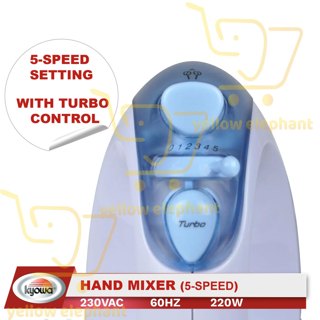 Kyowa Hand Mixer 5-Speed Setting W/ Turbo Control Switch 220W Yellow ...