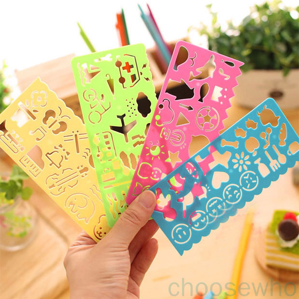 [CHOO] 4pcs/set Cartoon DIY Painting Rulers Child Drafting Drawing ...