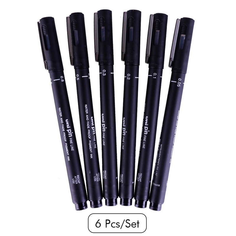 6PCS Uni Pin Drawing Pen Fine Line 005 01 02 03 05 08 Needle Pen ...