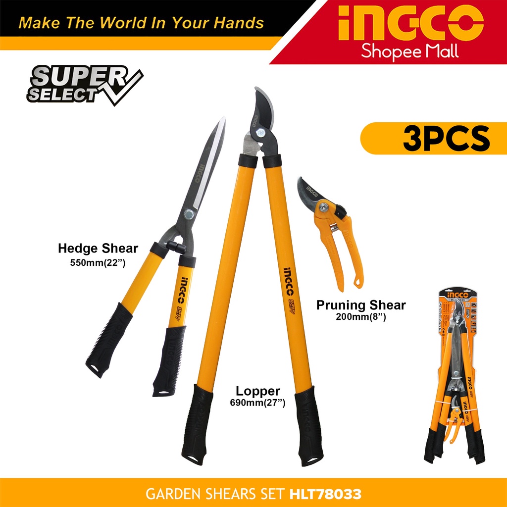 INGCO HLT78033 3pcs Plant Garden Pruning Hedge Lopper Shears Scissors ...