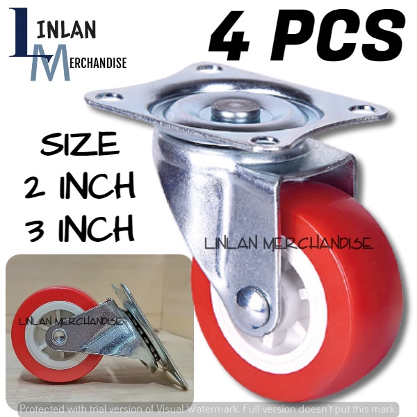 4 PCS RED Universal PVC Rail Fixed Casters Wheel (1",2",2.5 & 3 INCH ...