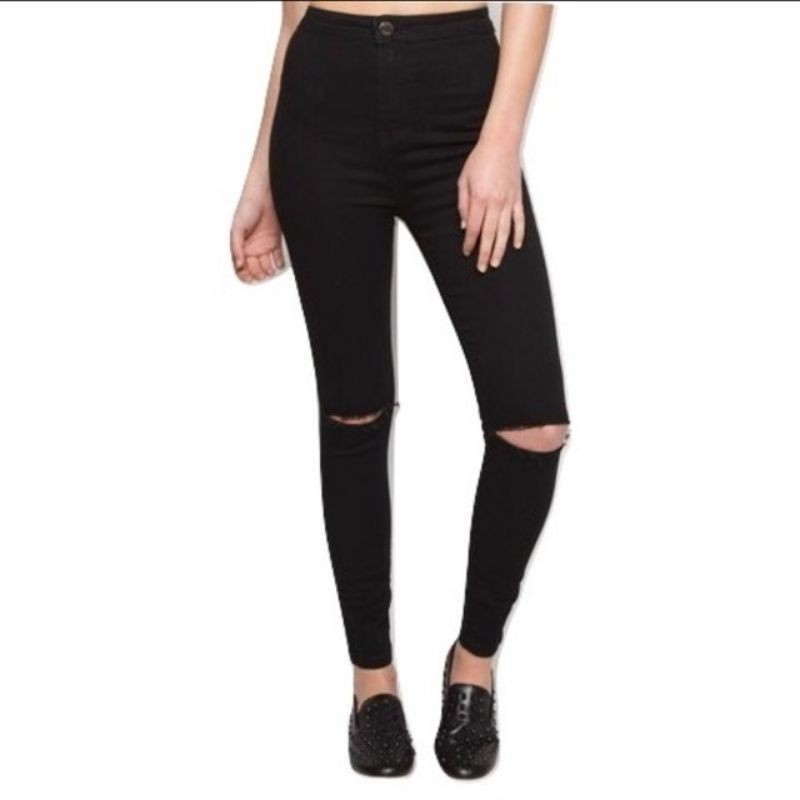 Women's Knee Ripped Highwaist Tattered Black and Dark blue Denim Jeans ...