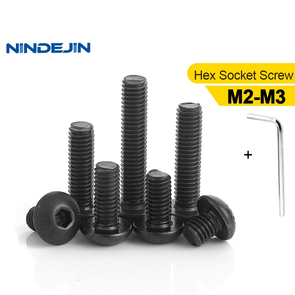 NINDEJIN 50pcs Hex Screw Black Button Head Hex Socket Cap Screw M2 M2.5 ...