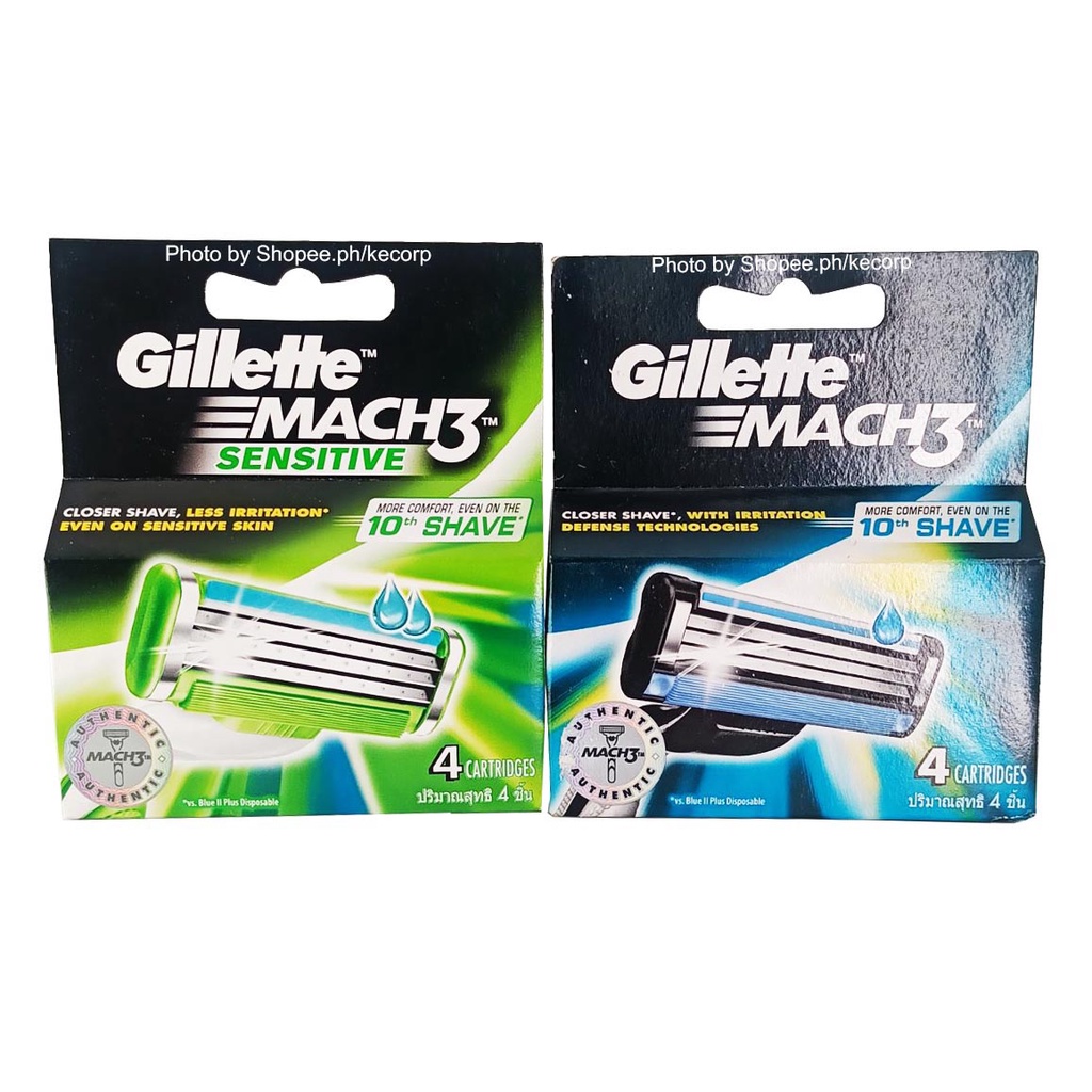 Gillette Mach 3 Sensitive (Green) 4 Cartridges Authentic, (Blue) 4 ...