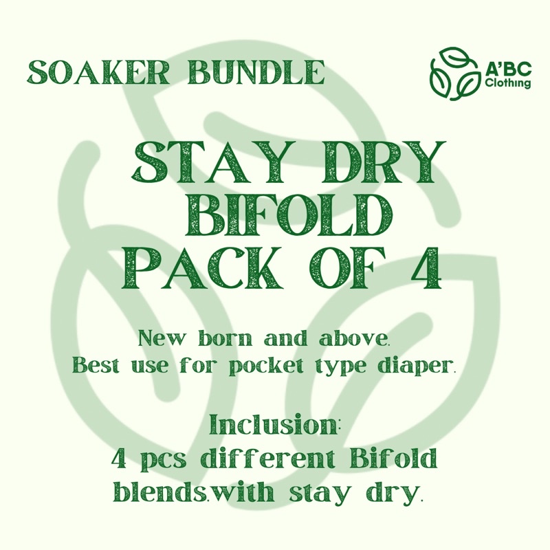 ABC STAY DRY BIFOLD BUNDLE PACK OF 4 PIECES CLOTH DIAPER SOAKER FOR ...