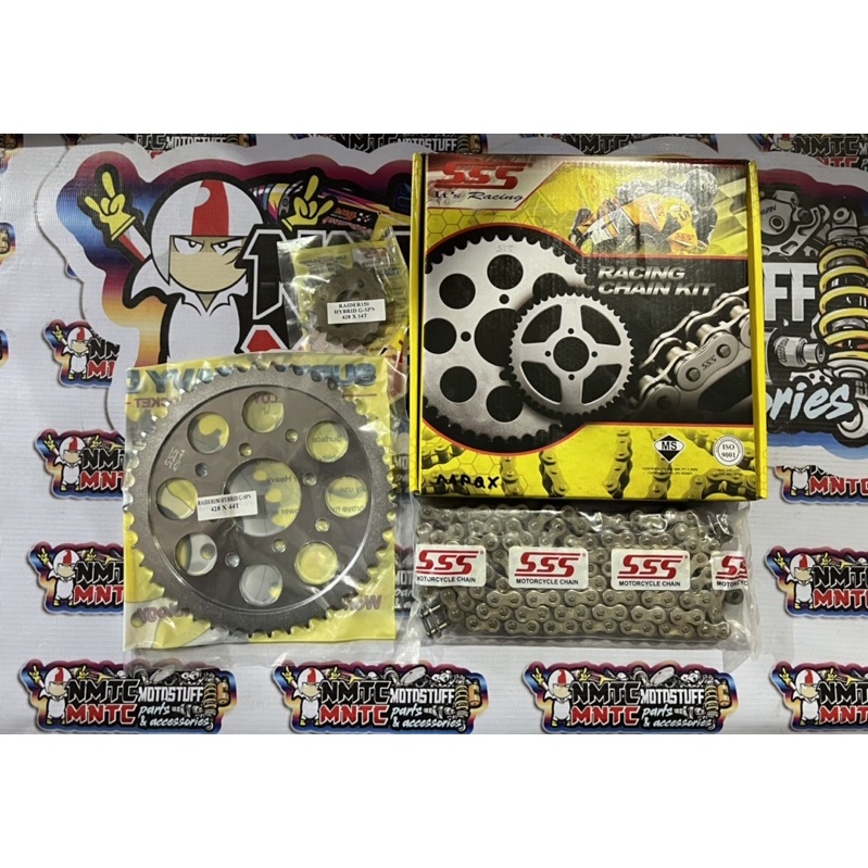 SSS RACING CHAIN KIT/SPROKET/ENGINE/CHAIN CHROME 14/43/14/44/428Hx130L ...