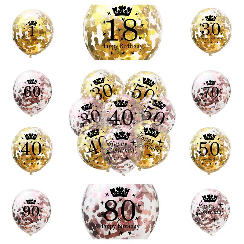 Balloons 5pcs 12 inch gold crown confetti happy birthday latex balloons ...