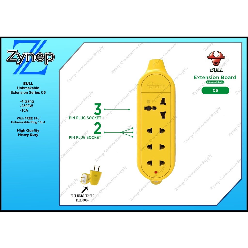 Bull GNTP-C5 Unbreakable Extension Series + 1Pc Ubreakable PLug 10l4 4 ...