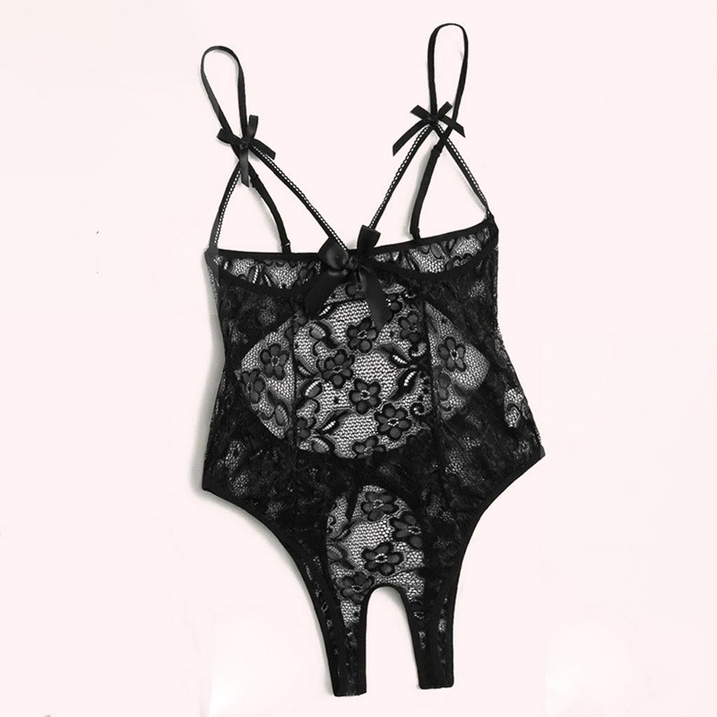 Women Sexy Lace Floral Bodysuit Sling Backless Open Crotch Nightwear