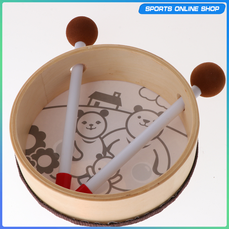 Wooden Hand Drum with Beaters, Pattern Printed for Kids Toddlers Boys ...