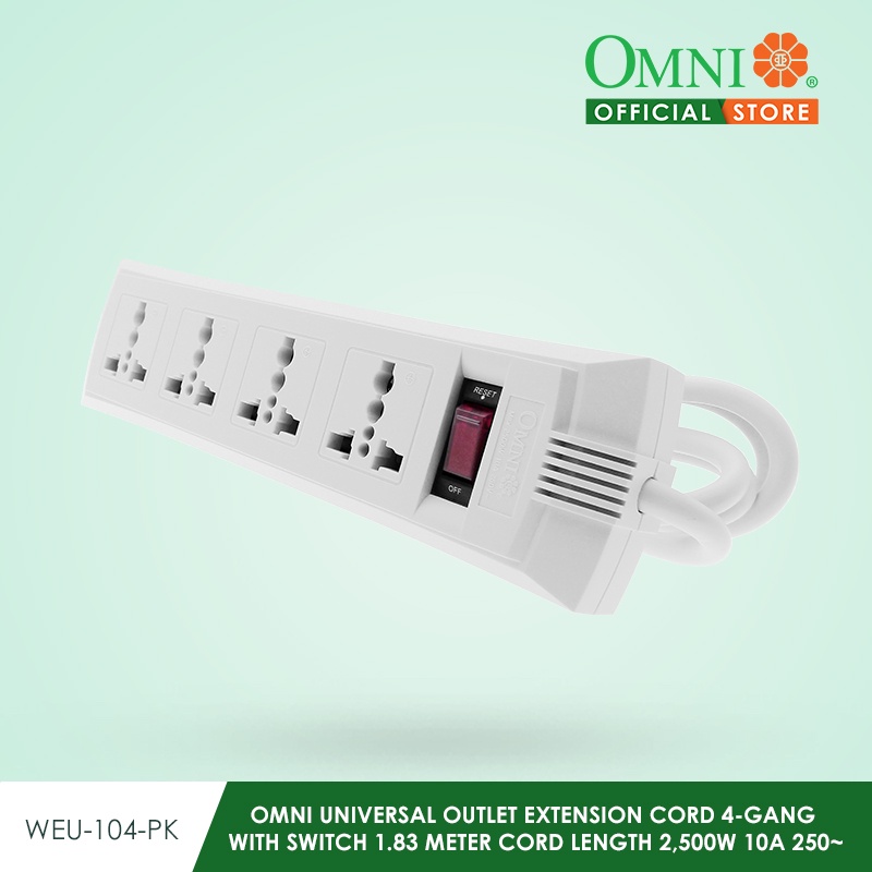 OMNI Universal Outlet Extension Cord 4-Gang with Switch 1.83 Meter Cord ...