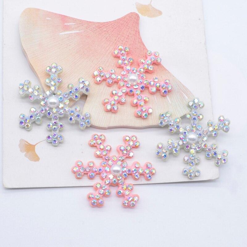 10Pcs 35mm Christmas Snowflake Rhinestone Patches Scrapbooking Pearl ...
