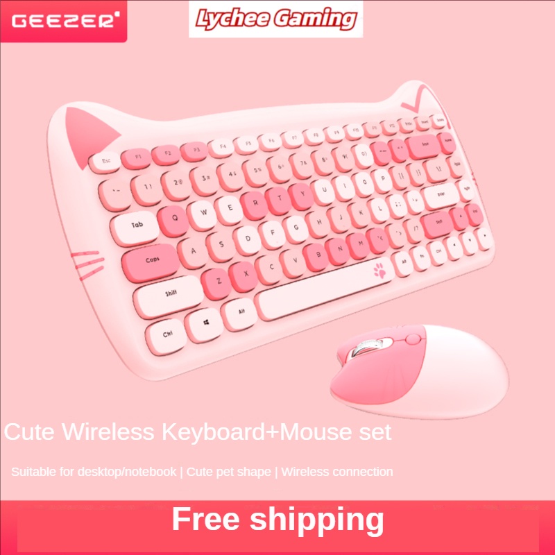 Original Meow Meow wireless keyboard and mouse set cute combo macaroon ...