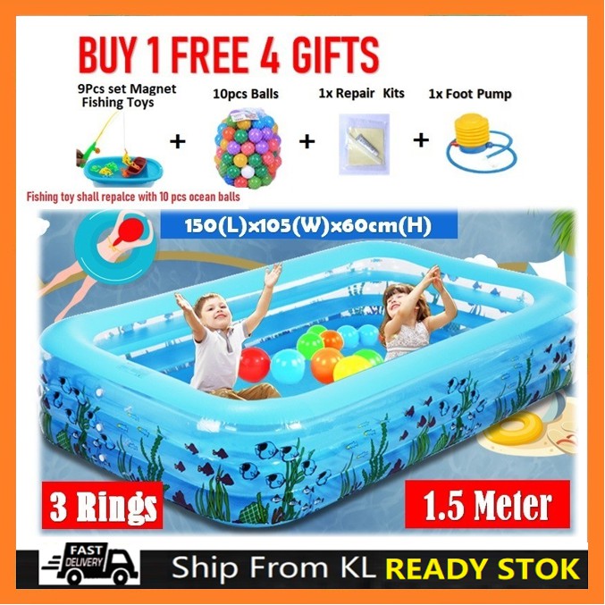 1.5Meter Inflatable Swimming Pool Super Big Size 3 Ring Kids Family ...