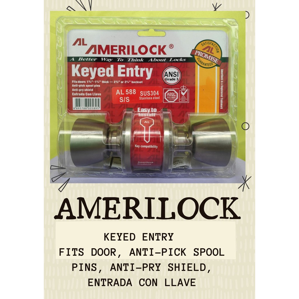 AMERILOCK Door Knob Lock Set Keyed Entry with 3 Keys Lock Set - AL588 A ...