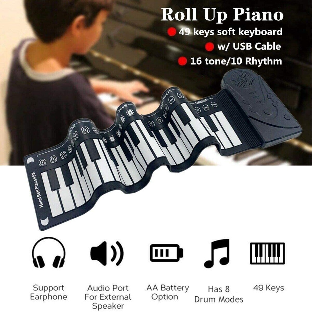 RIXTON Portable Electronic Keyboard Foldable Hand Roll Piano 49 Keys ...