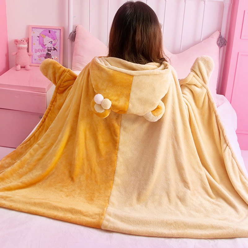 Cute Fleece Rabbit Ear Cloak for Office Nap Blanket Shawl Air ...