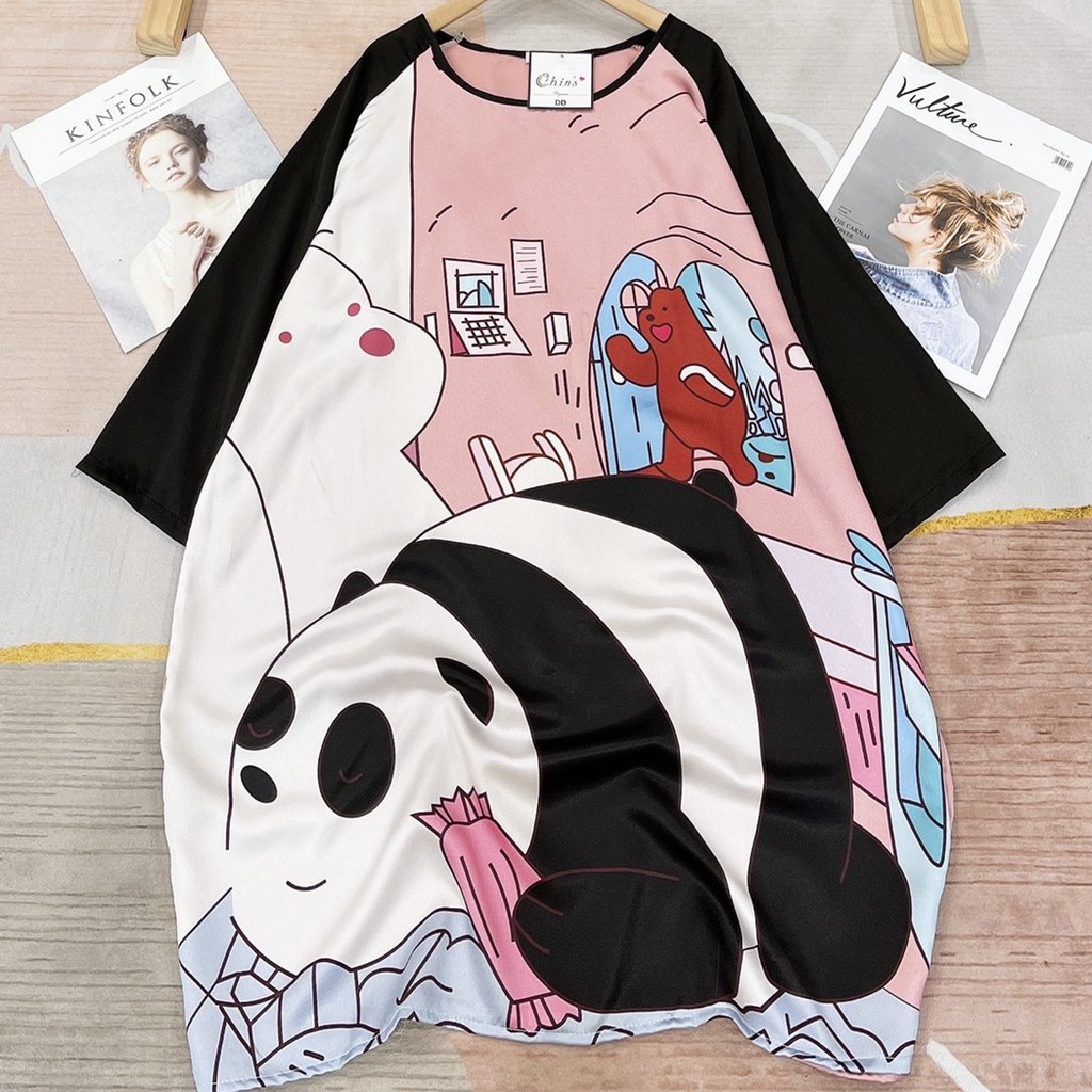 [Super HOT] Cute Cartoon Silk Night Dress-Sleeping Home Dress - Cute ...