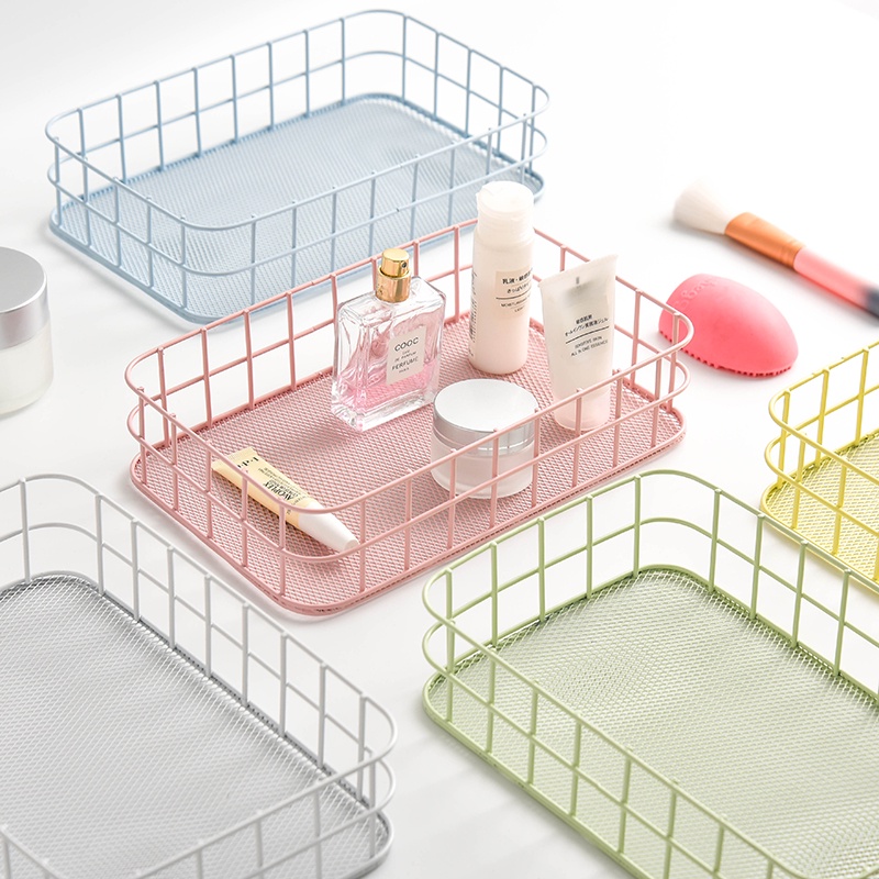 Large Size Iron Art Pastel Stainless Steel Makeup Storage Cup Dressing ...