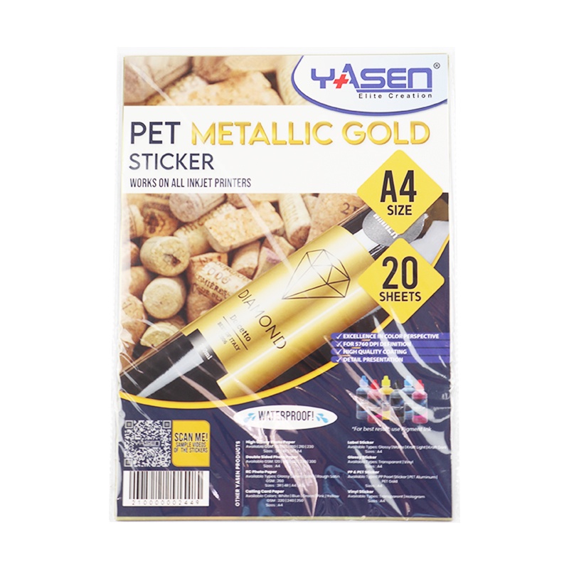 A4 PET Printable Label Sticker Yasen 180GSM Waterproof Photopaper Sticker 20 Sheets | Shopee ...