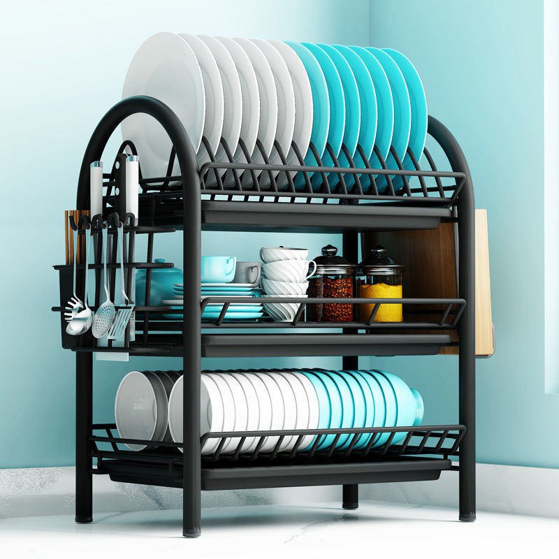 3-Layer Dish Rack Dish Drain Tray Storage Kitchen Storage Rack Shelf ...