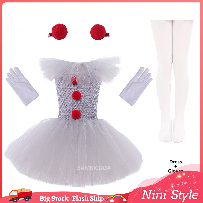 1-12Y Joker Pennywise Cosplay Costume for Girl Halloween Party Clown ...