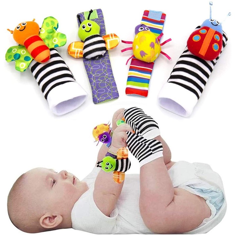 【ready stock】4pcs set Cute Animal Infant Baby Kids Hand Wrist Bell Foot ...