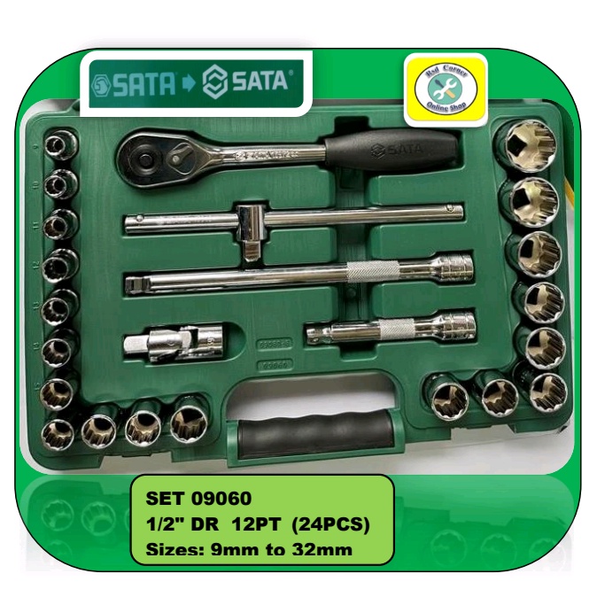 SATA By NICHOLSON SOCKET SETS "09060-6" DR-12pt(9mm to 32mm) 24pcs set ...
