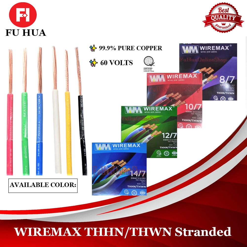 WIREMAX THHN/THWN STRANDED WIRE 14/7 (2.0mm²) & 12/7 (3.5mm²) 10, 20 & 30 METERS 100% PURE ...