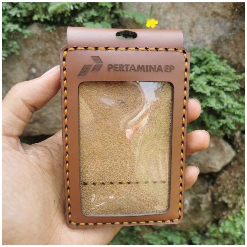 GANTUNGAN Genuine Leather Magnet Name Tag - PERTAMINA Leather ID Card ...