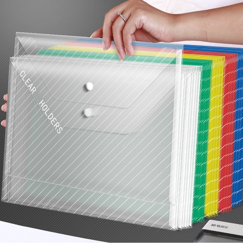 10pcs A4 Plastic Envelop With Botton Clear Stripe File Holder Office ...
