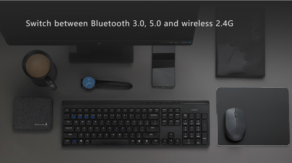 Rapoo 8110M/8100GT Bluetooth Wireless Keyboard and Mouse Combo Dual ...