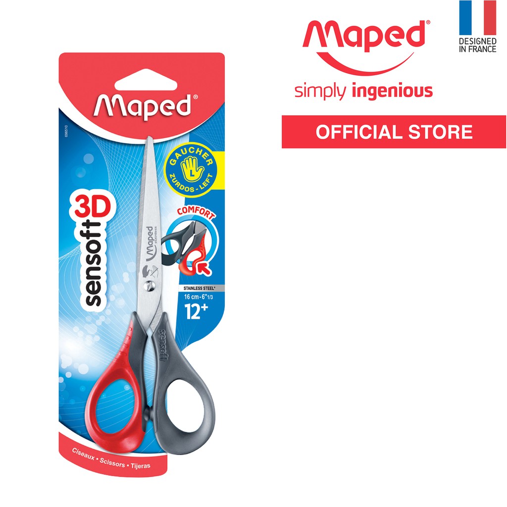 MAPED Sensoft Scissors | Gunting |SOFT & FLEXIBLE Handles|16cm|Left-handed|Symmetrical|696510 ...
