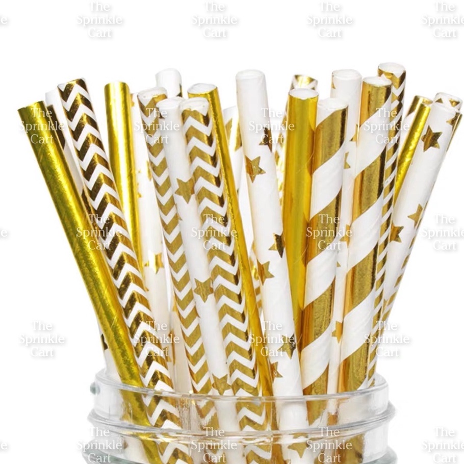 25pcs Drinking Paper Straw Metallic Gold Ecofriendly Colorful Colored ...
