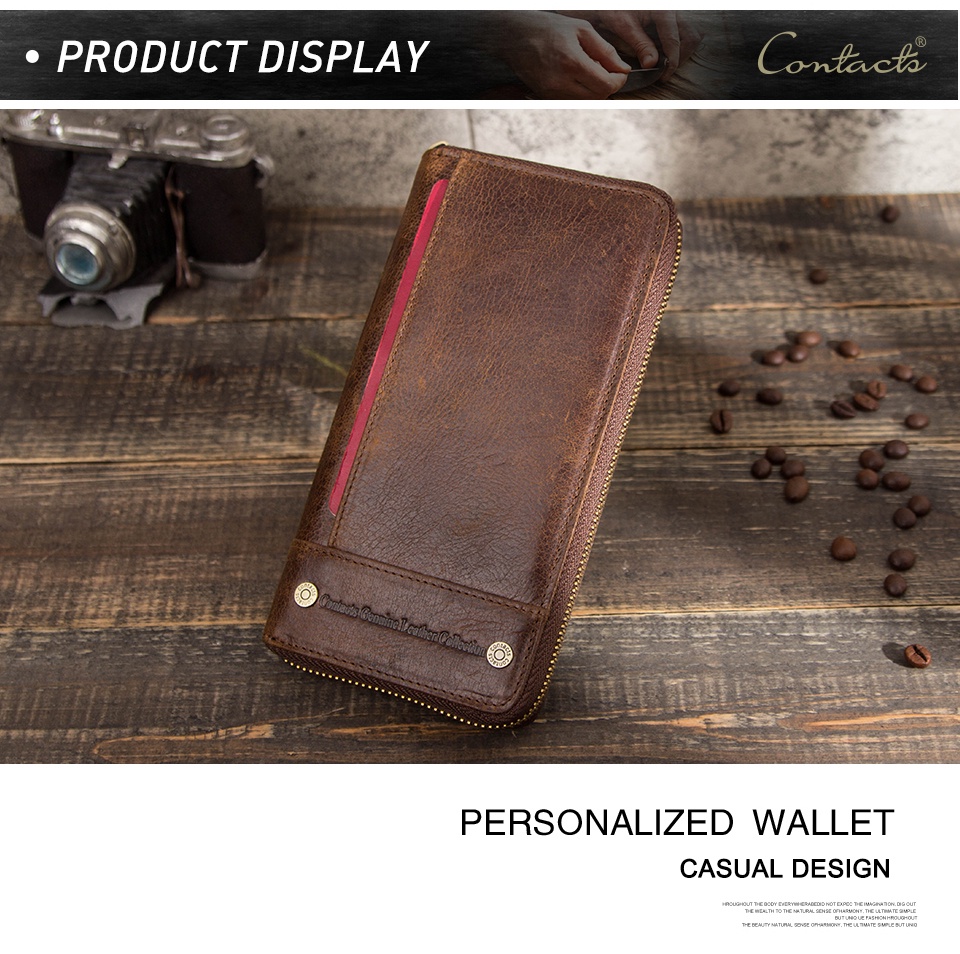 CONTACT'S Retro Classic Design Long Wallet Men High-Quality 100% ...