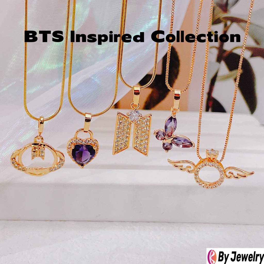 【BY】Kpop 18k Rose Gold Plated BTS Inspired Army,Heart,Wings Pendant ...