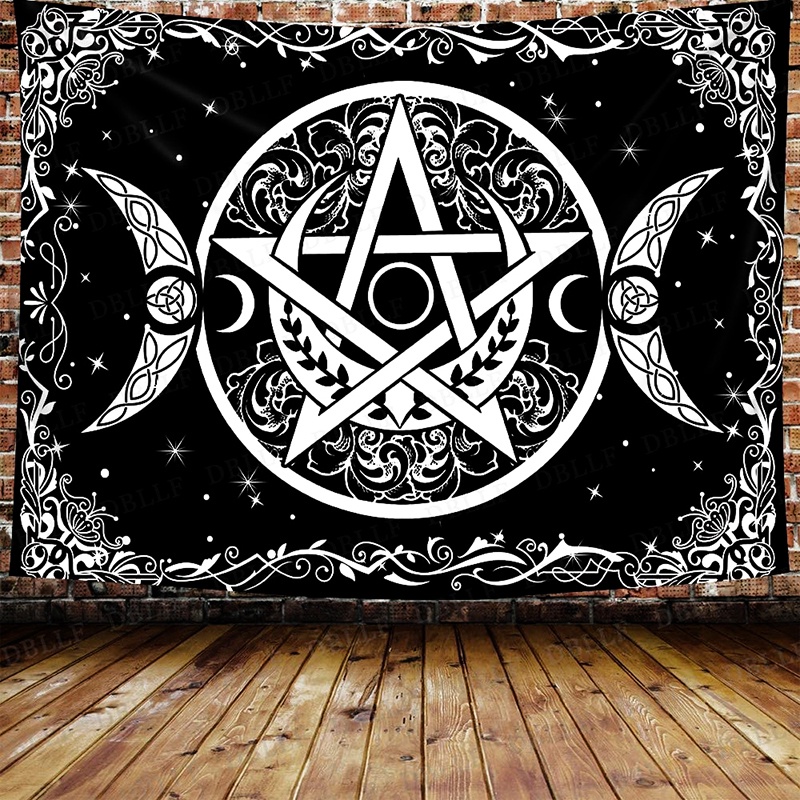 Pentagram Art Tapestry Large 200x150cm Trippy Black White Artwork ...