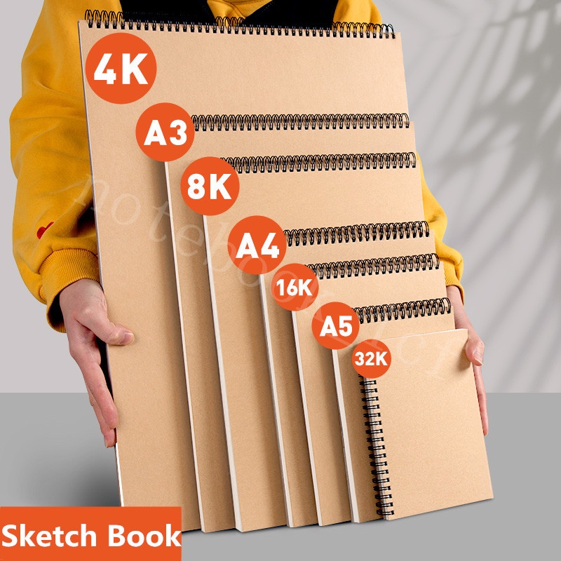 A4/A5/8K/16K Double Spring Sketch Books Big Kraft Blank Sketch Pad with ...
