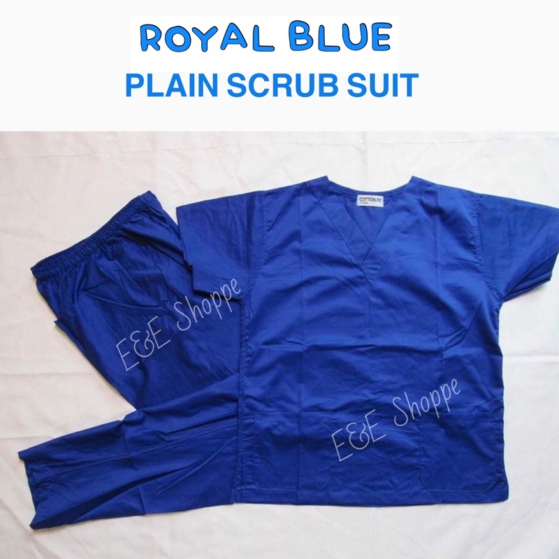 SCRUB SUIT Set-UNISEX (ROYAL BLUE Plain) | Shopee Philippines