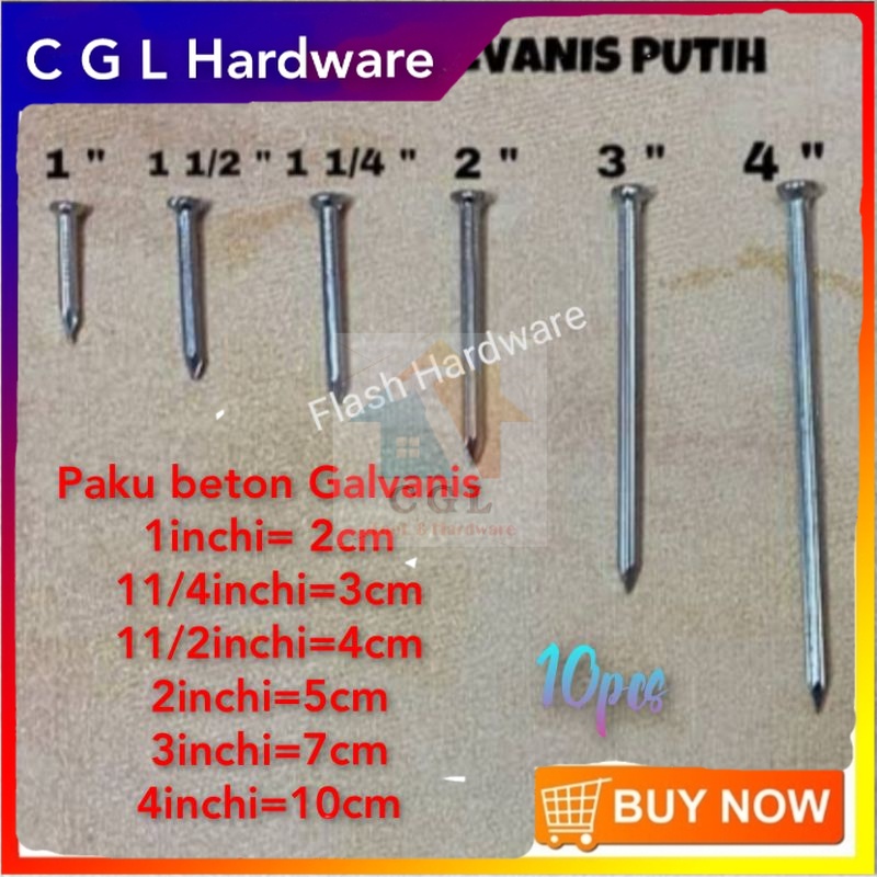Galvanized concrete wall nails (10PCS) 2cm, 3cm, 4cm, 5cm, 7cm, 10cm ...