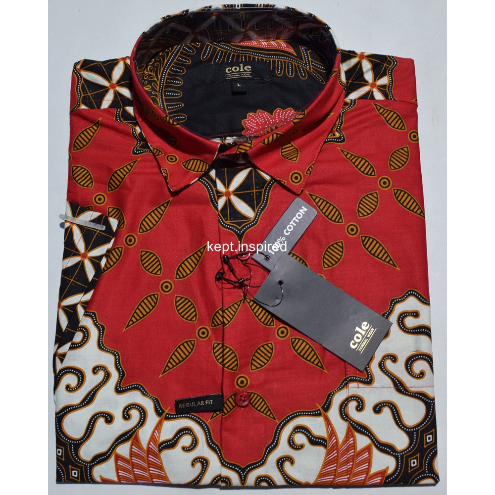 KEMEJA MERAH Cole Regular Red Short Sleeve Batik Men's Shirt DPC 23 ...