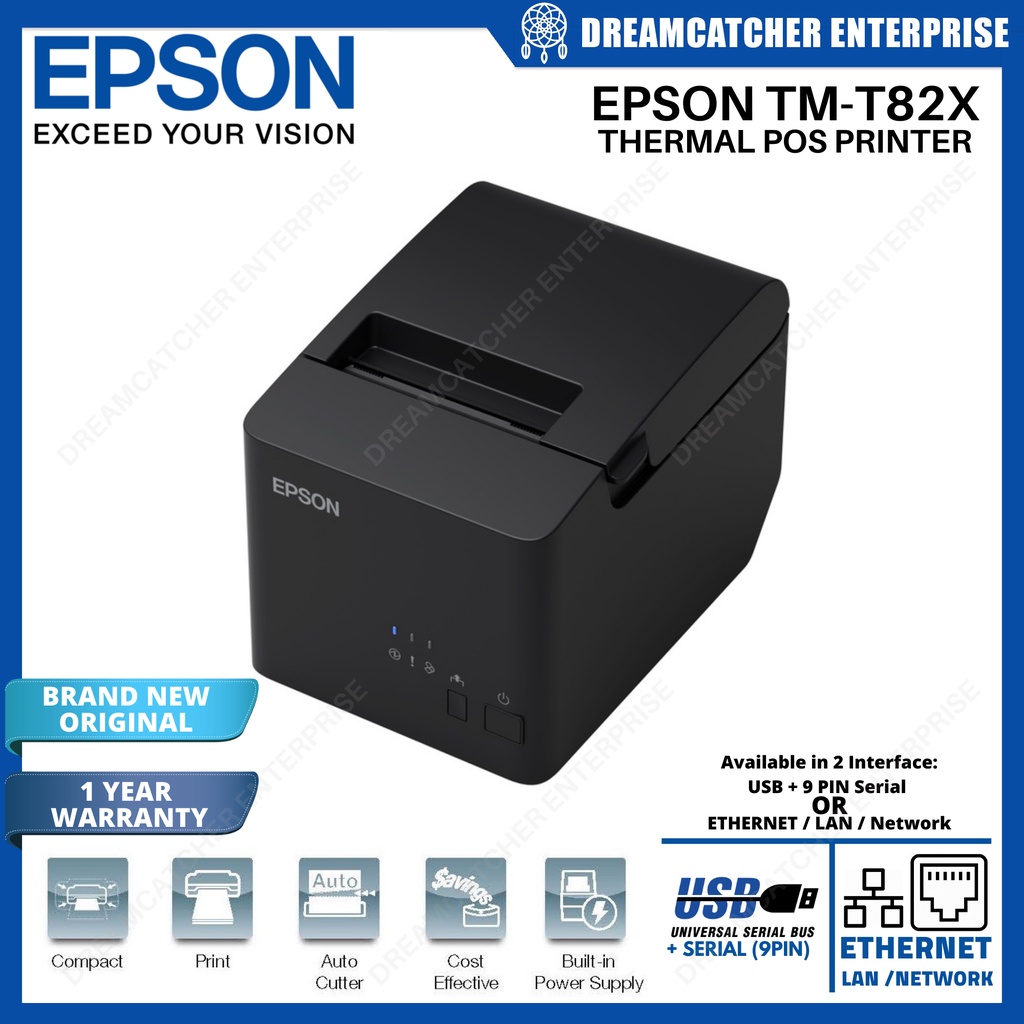 Epson TM-T82X Thermal POS Printer USB + Serial 9 PIN Interface OR Ethernet LAN Network TM T82 ...