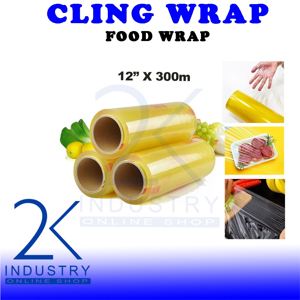 Plastic Food Wrap (12" x 300 meters) Food Grade Cling Wrap Food ...