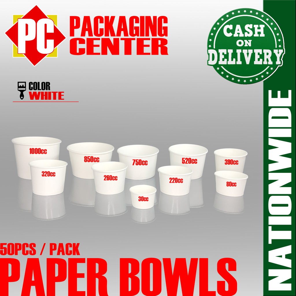 Paper Bowl All Sizes by 50pcs per pack,PC Packaging Store | Shopee ...